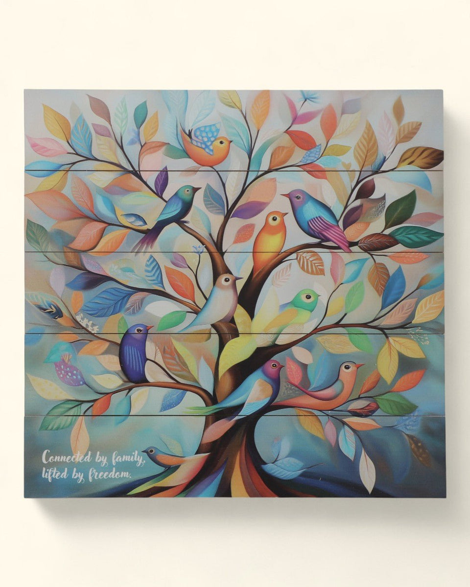 Colorful Tree of Life Bird Wall Art – 18x18 Inspirational Quote ...