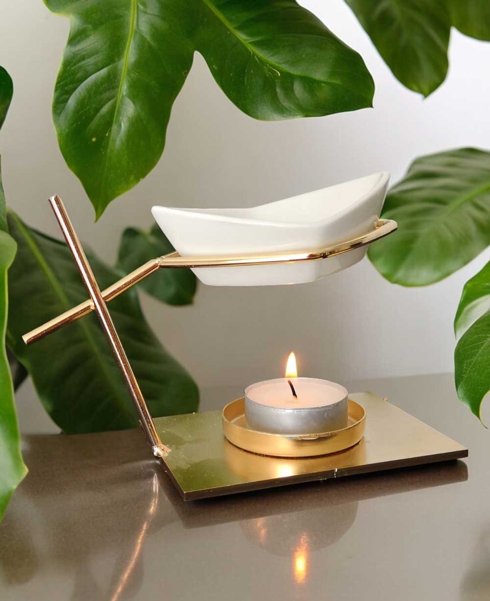 Geometric Ceramic Oil Burner Stand – 6" Modern Scent Holder – Buddha Groove