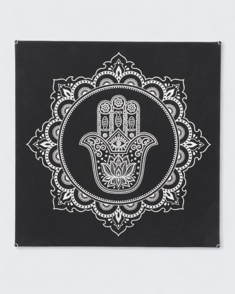 Hamsa Hand Mandala Wall Art – Black & Silver Leatherette Hanging (10x10 ...