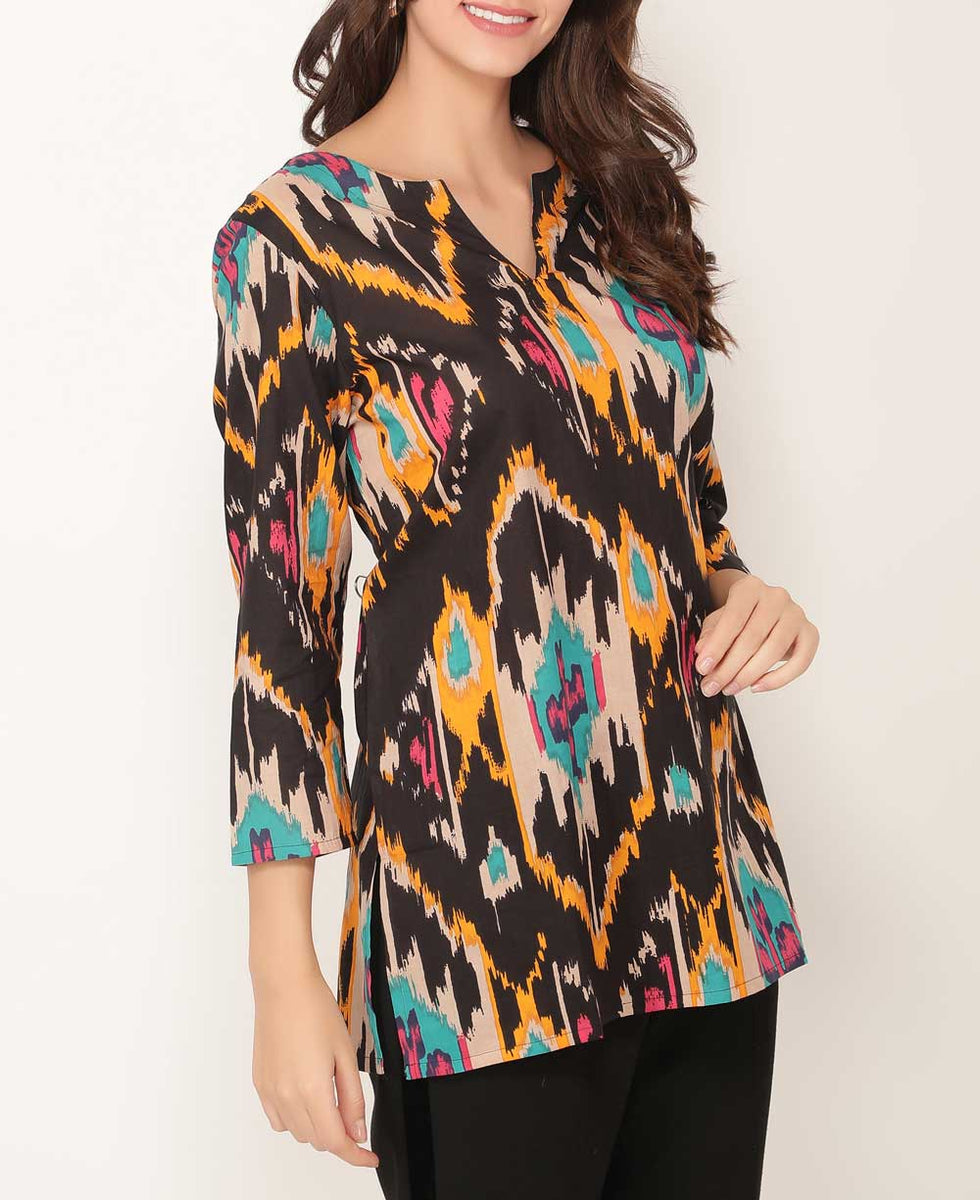 Ikat Inspired Printed Cotton Tunic Top – Buddha Groove
