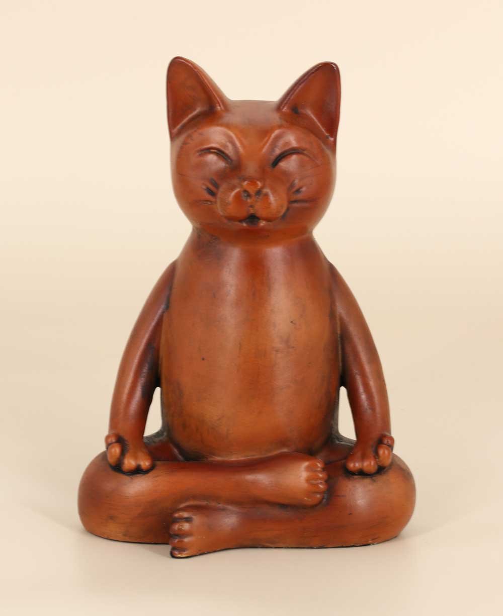 Meditating Cat Statue - Rich Mahogany Finish for Peaceful Homes ...