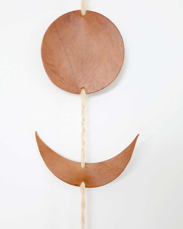 Moon Phase Leather Garland Wall Hanging - 49" Moroccan Handcrafted ...