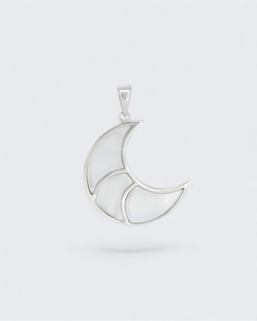 Mother of Pearl Inlay Crescent Moon Pendant – Sterling Silver with Rho ...
