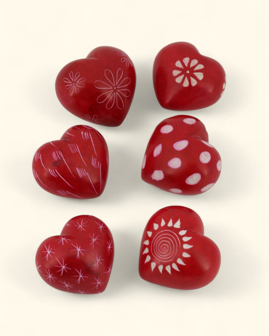 Red Soapstone Heart Set – Hand-Carved in Kenya – Buddha Groove
