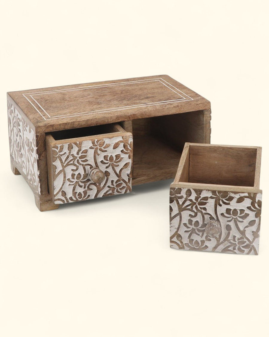 Small Tabletop Carved Wood Lotus Pedestal Riser With Drawers – Buddha ...