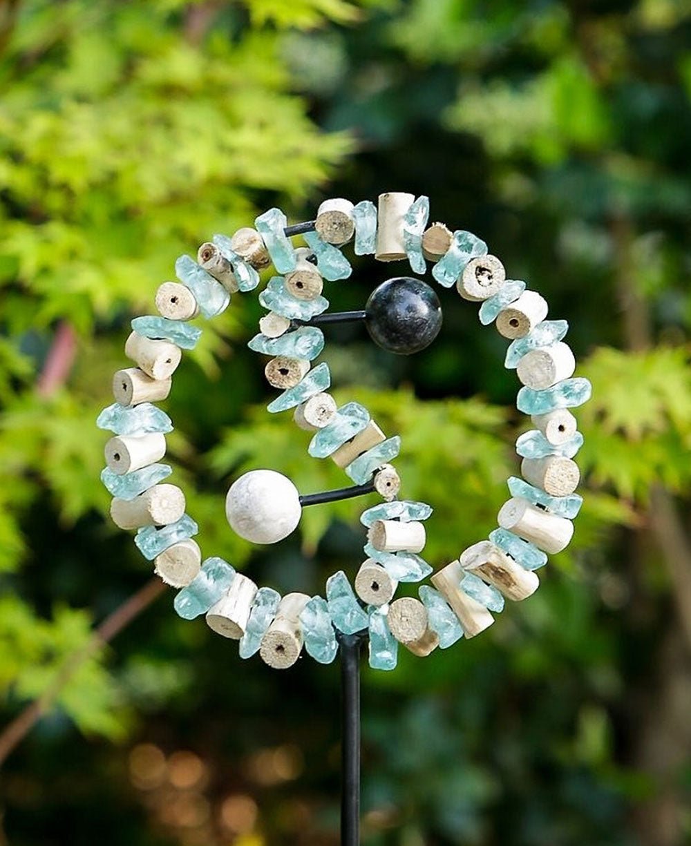 Yin-Yang Garden Stake with Glass Rocks and Driftwood – 4-Foot Tall ...