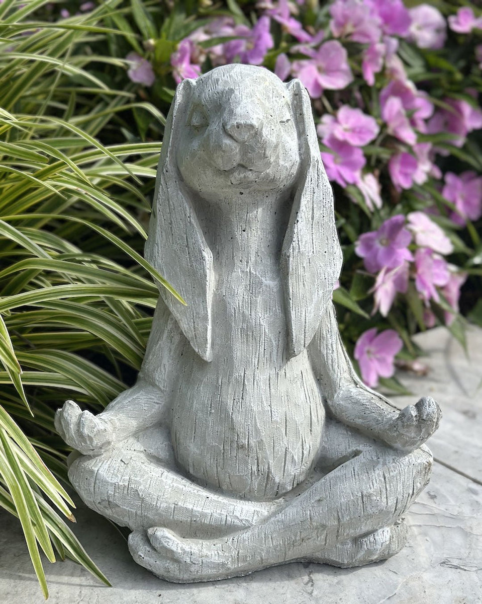 Zen Meditating Karma Yoga Bunny Rabbit Concrete Garden Statue Made in ...