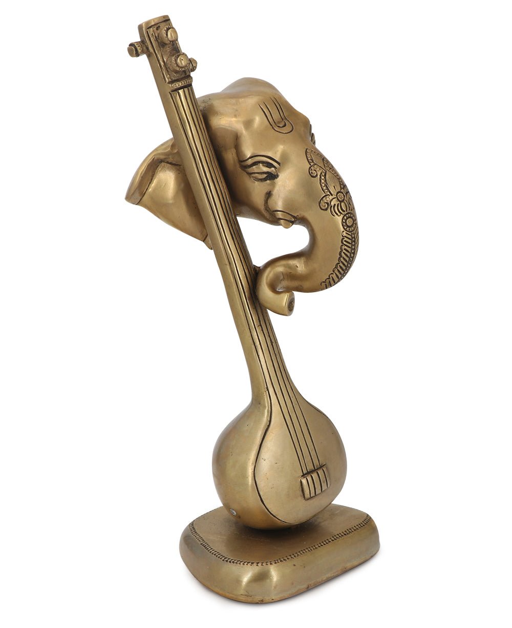 Artistic Abstract Brass Ganesh Statue Playing Sitar – Buddha Groove
