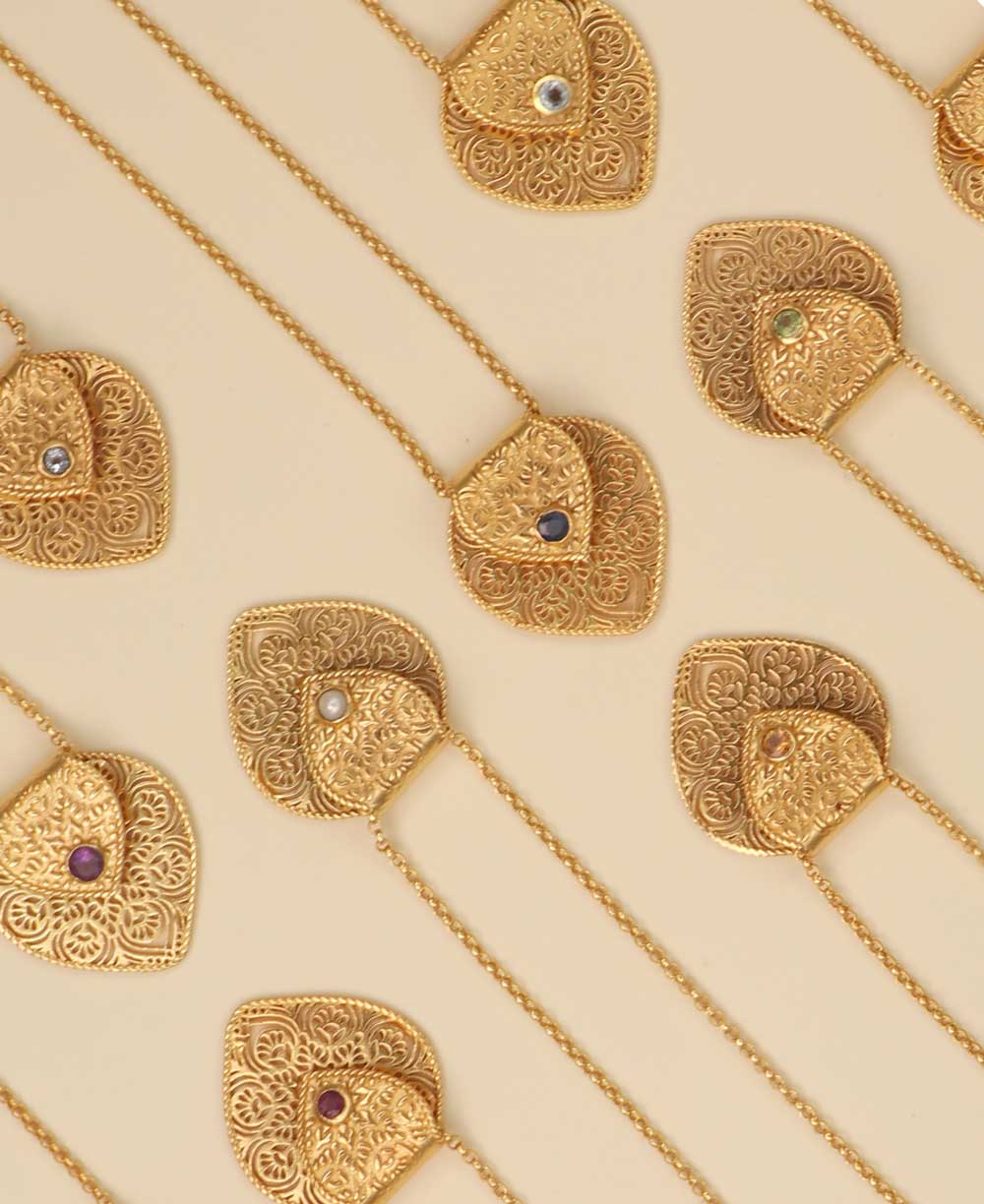 Birthstone Gemstone Gold Plated Brass Lotus Petal Mandala Necklace ...