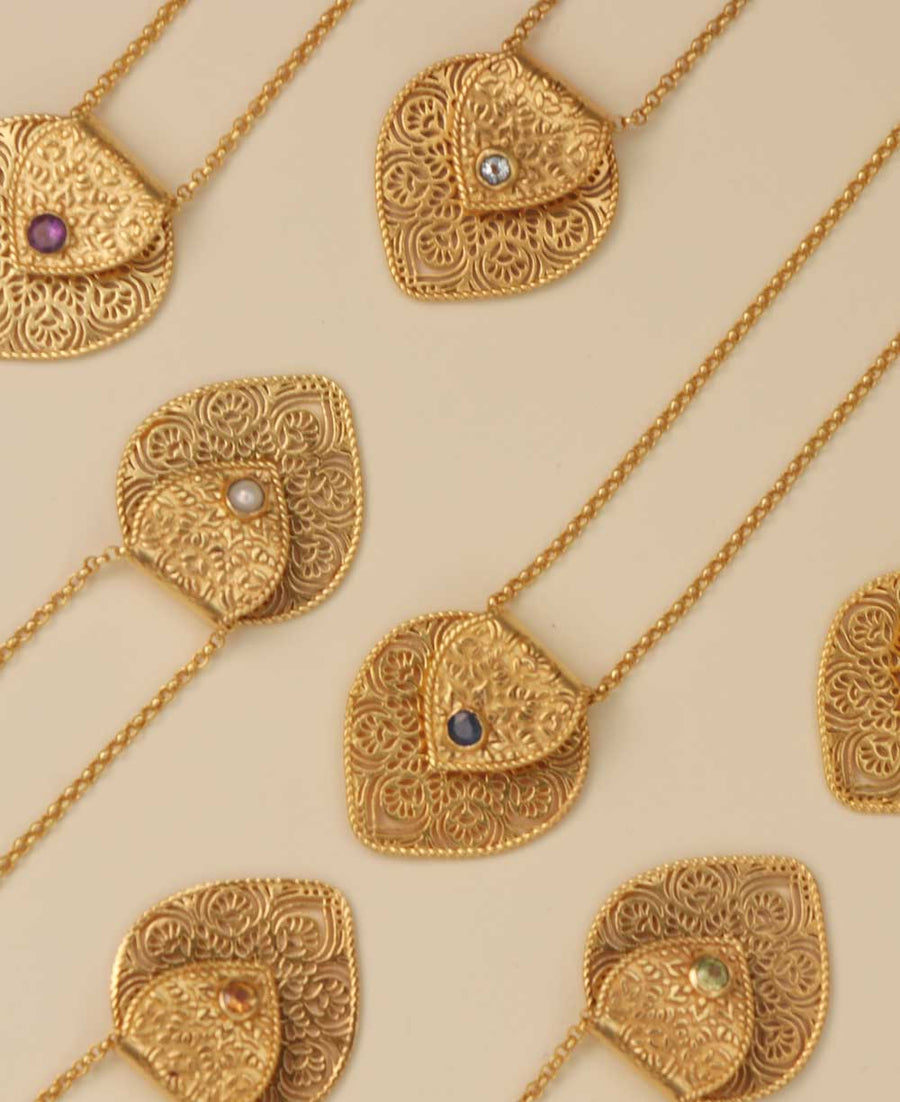 Birthstone Gemstone Gold Plated Brass Lotus Petal Mandala Necklace ...