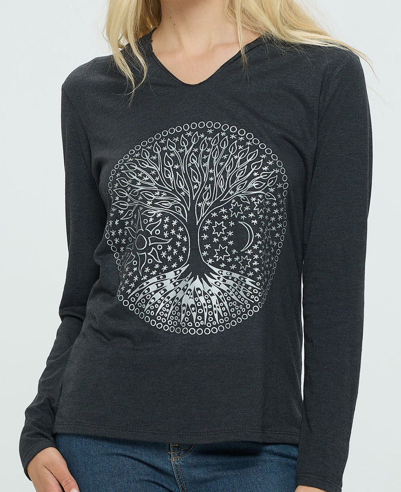 Celestial Tree of Life Boho Long Sleeve Lightweight Hooded Tee – Buddha ...