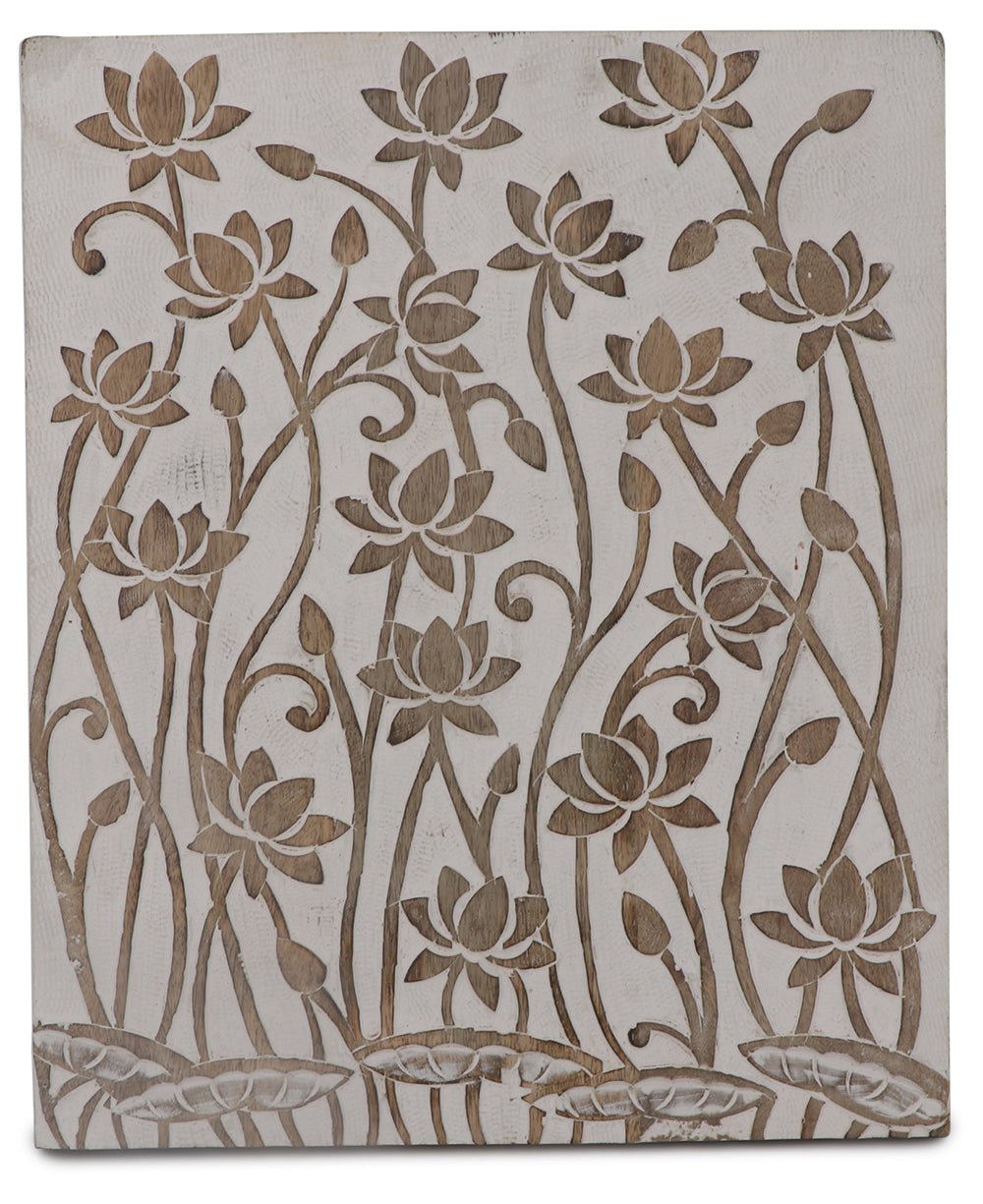 Fairtrade Carved Lotus Wood Wall Hanging Panel – Buddha Groove