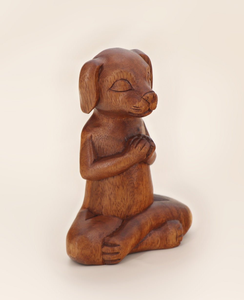 Hand Carved Meditating Namaste Dog Statue – Buddha Groove