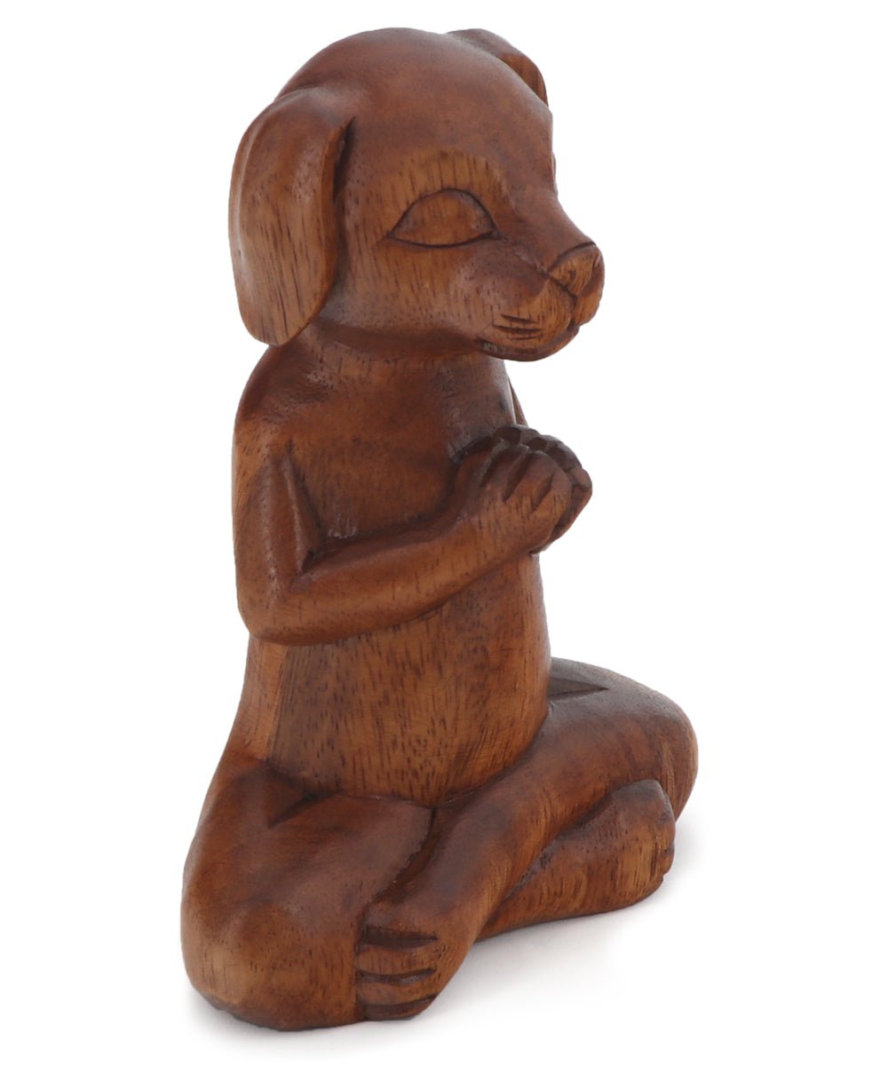 Hand Carved Meditating Namaste Dog Statue – Buddha Groove