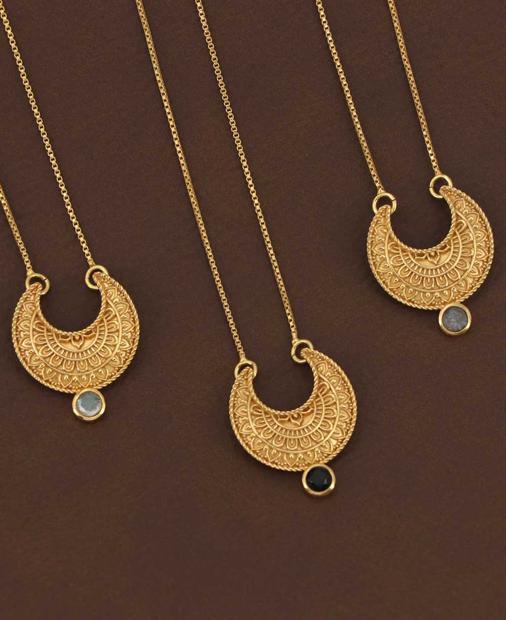 Moon Phase Mandala Art Necklace with Gemstone - Elegant Handcrafted ...