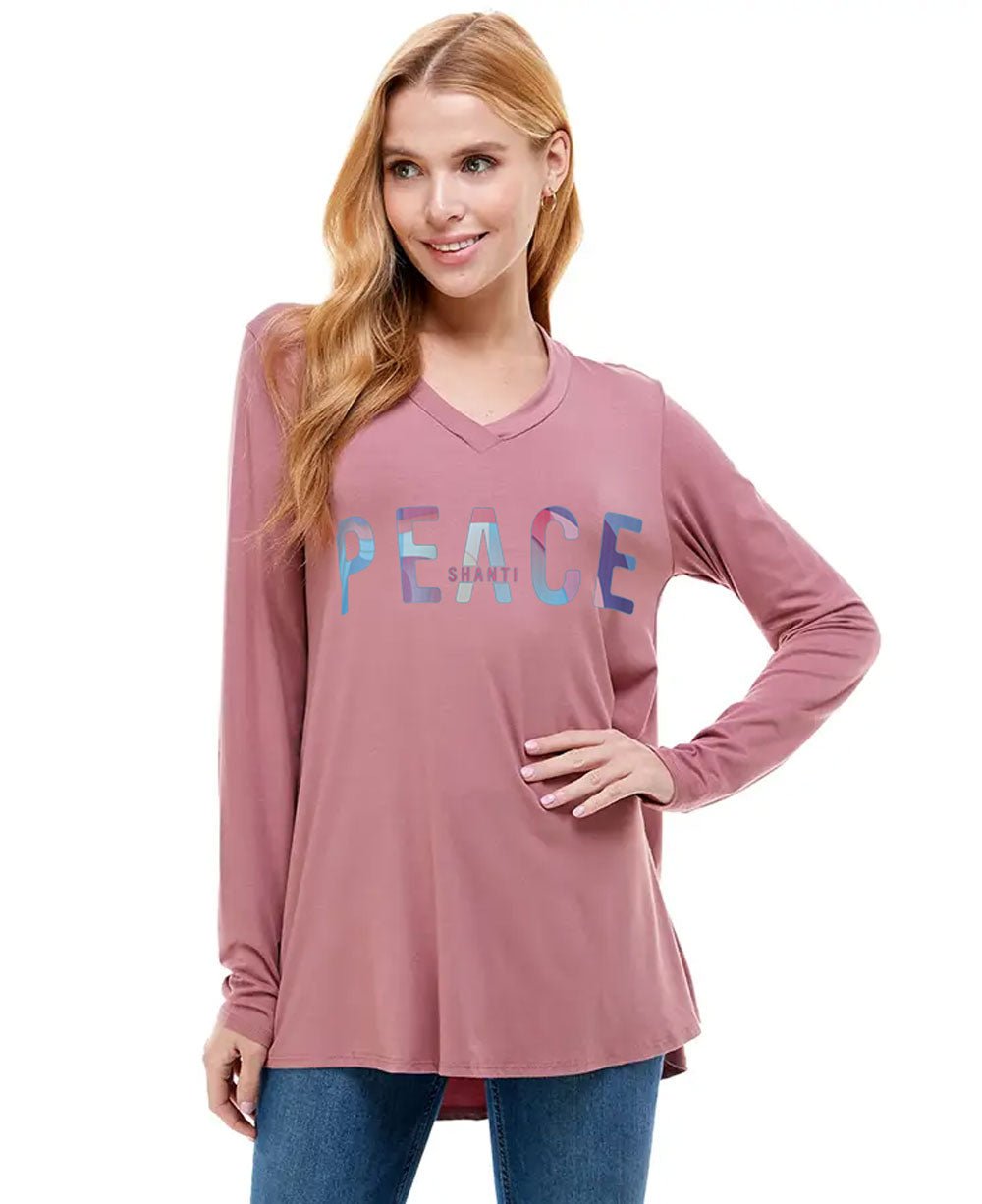 Vintage-Rose Color Tunic Top with Peace, Shanti Inspirational Design ...