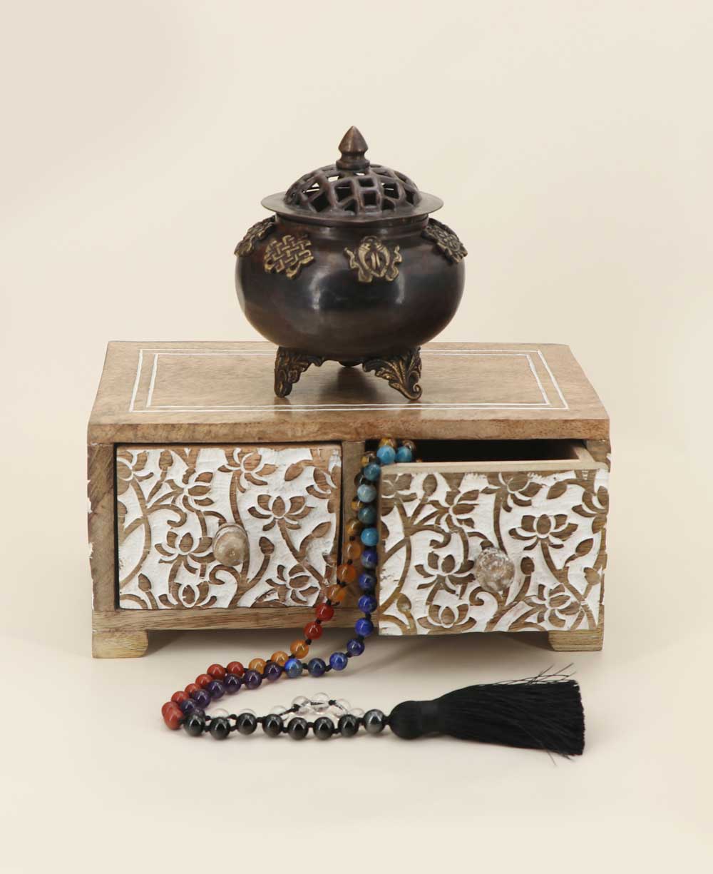 Small Tabletop Carved Wood Lotus Pedestal Riser With Drawers – Buddha ...